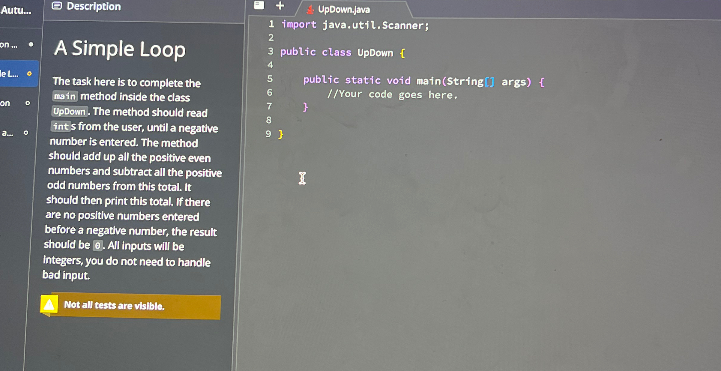 Complete the main method inside the class UpDown | Chegg.com