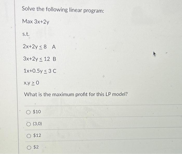 Solved Solve the following linear program: Max3x+2y s.t. | Chegg.com