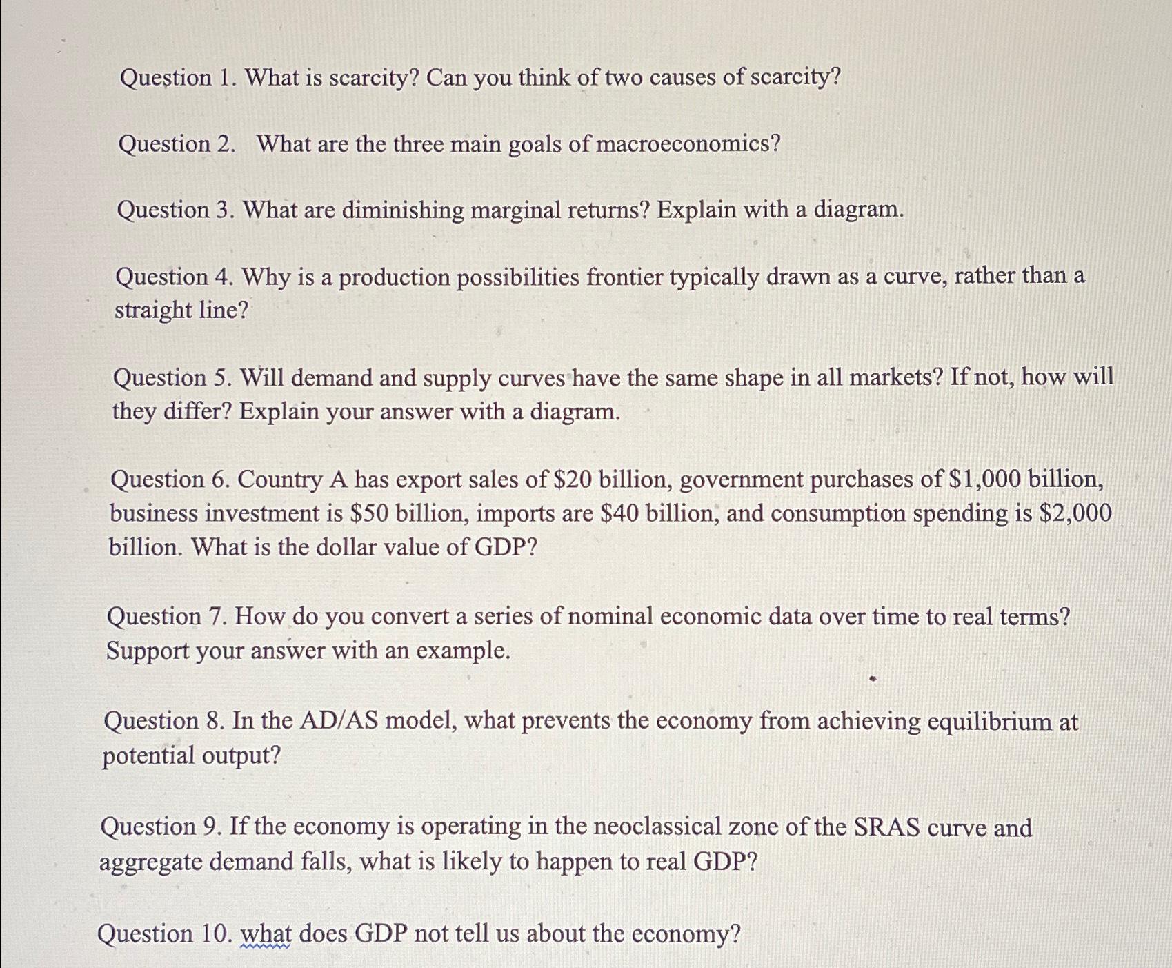 Solved Question 1. ﻿What is scarcity? Can you think of two | Chegg.com