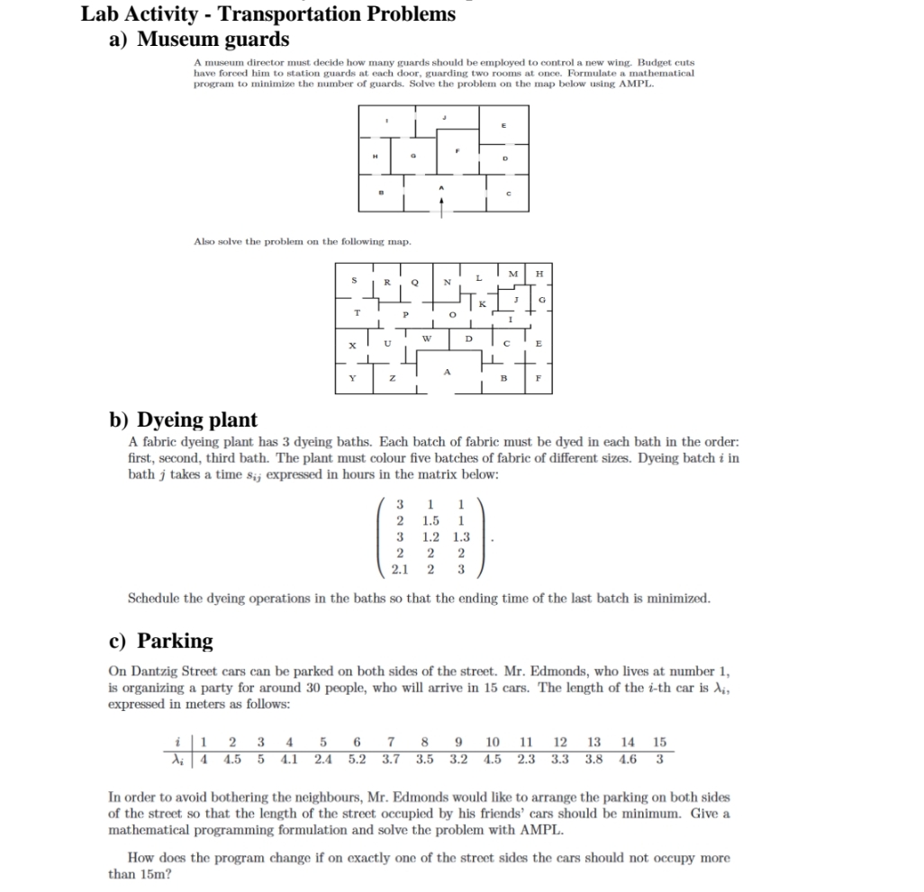 Solved Lab Activity - ﻿Transportation Problemsa) ﻿Museum | Chegg.com