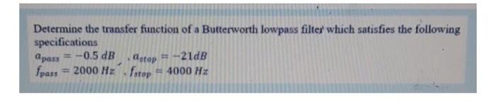 Solved Determine the transfer function for a Chebyshev high | Chegg.com