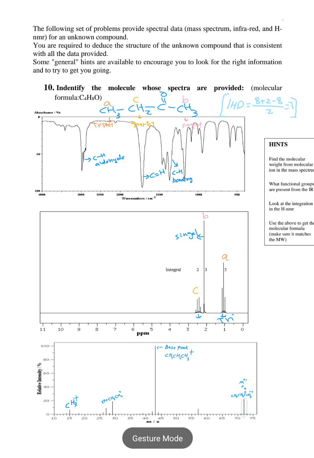 Solved The following set of problems provide spectral data | Chegg.com