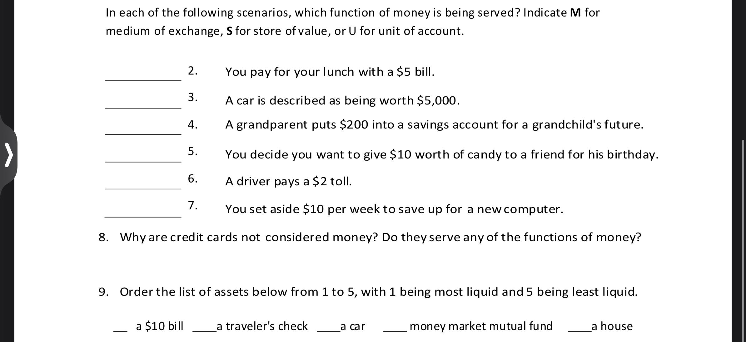 Solved In each of the following scenarios, which function of | Chegg.com
