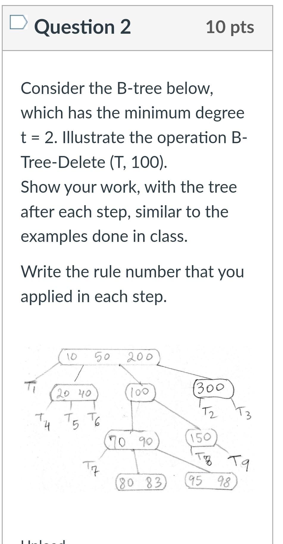 Solved Consider the B-tree below, which has the minimum | Chegg.com