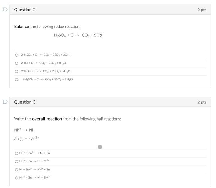 Solved Balance the following redox reaction: H2SO4+C⋯CO2+SO2 | Chegg.com