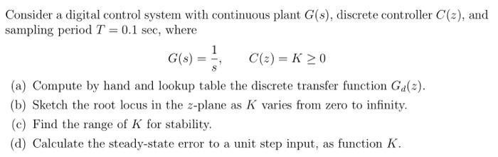 Solved Consider a digital control system with continuous | Chegg.com
