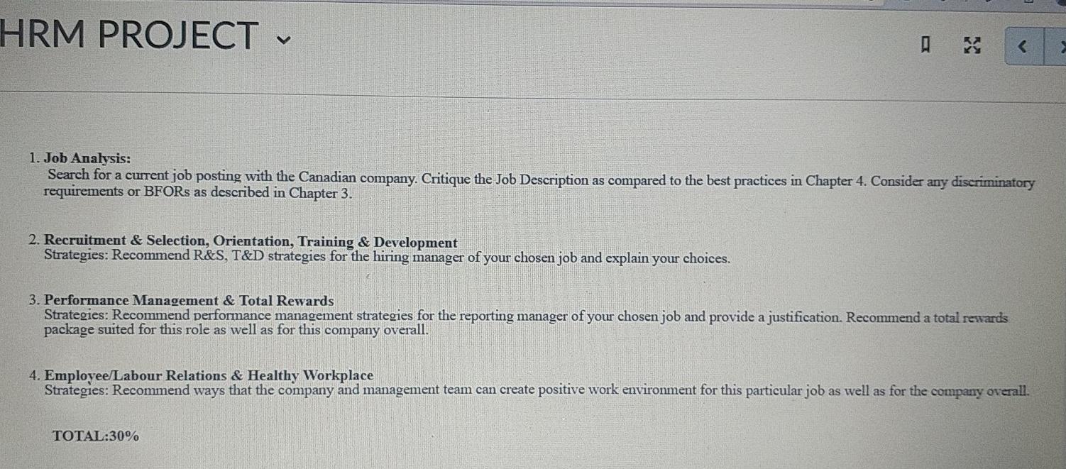 Solved П HRM PROJECT: see the instructional | Chegg.com