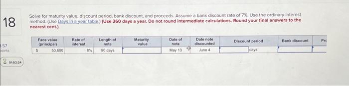 Solved Solve for maturity value, discount period, bank | Chegg.com