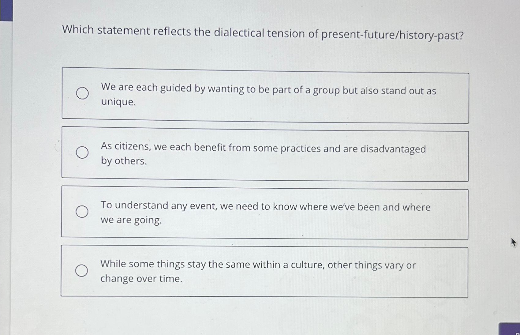 Solved Which statement reflects the dialectical tension of | Chegg.com