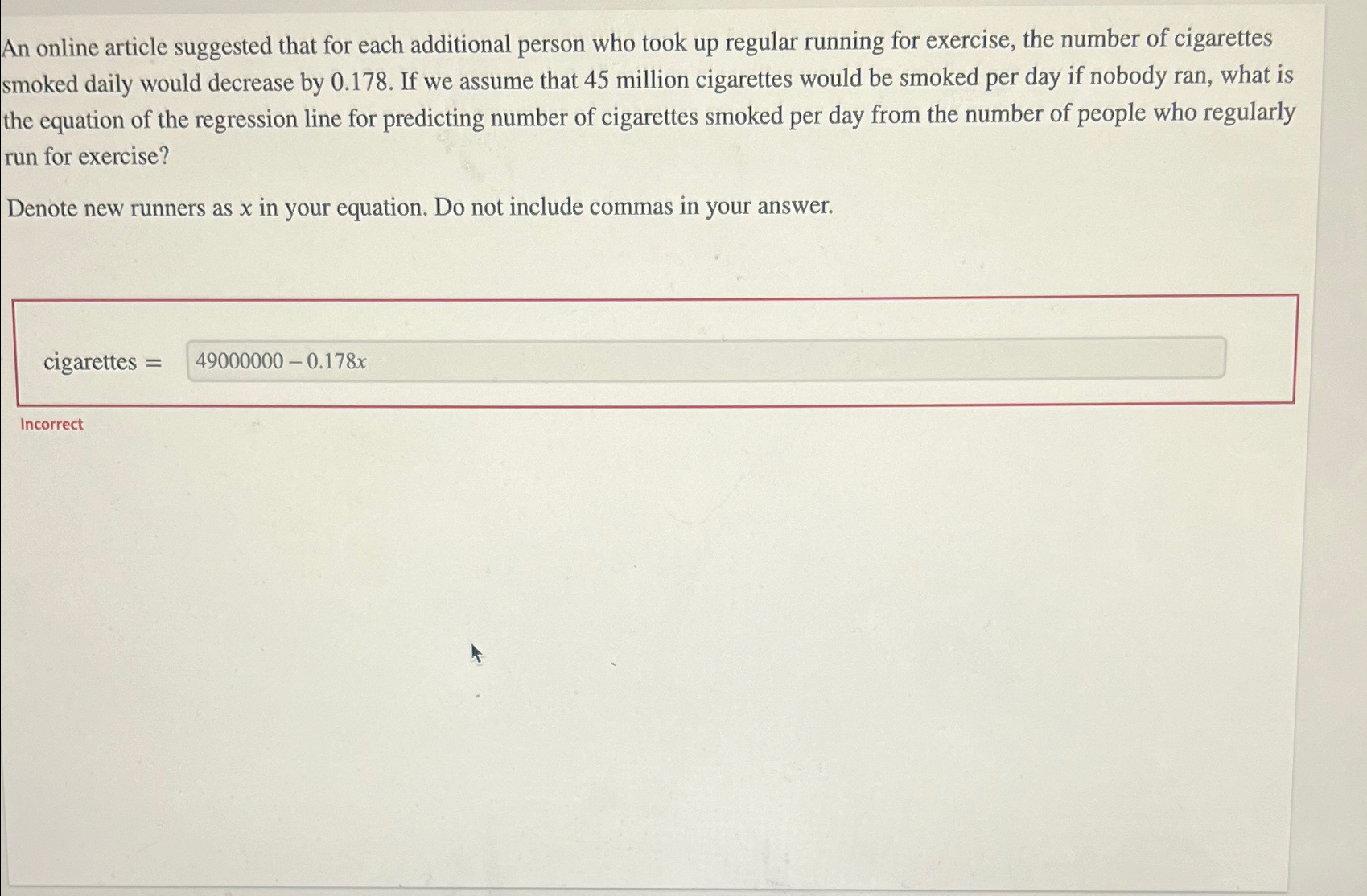 Solved An online article suggested that for each additional | Chegg.com