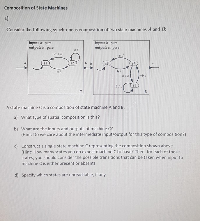 Solved Composition of State Machines 1) Consider the | Chegg.com