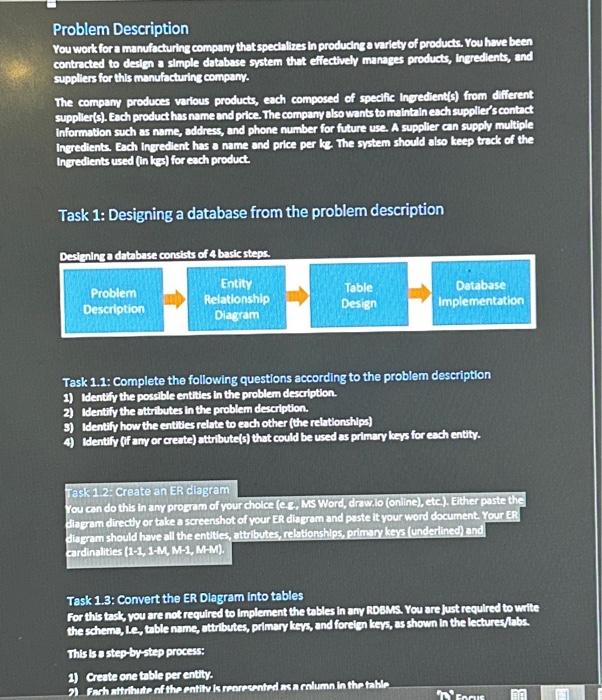Solved Problem Description You work for a manufacturing | Chegg.com
