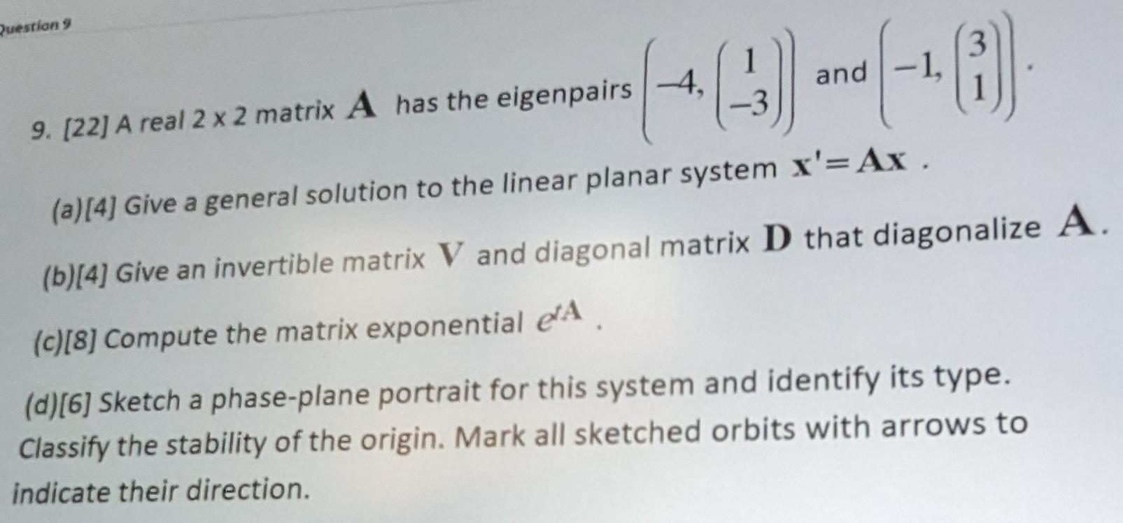 Solved 9. [22] A real 2×2 matrix A has the eigenpairs | Chegg.com