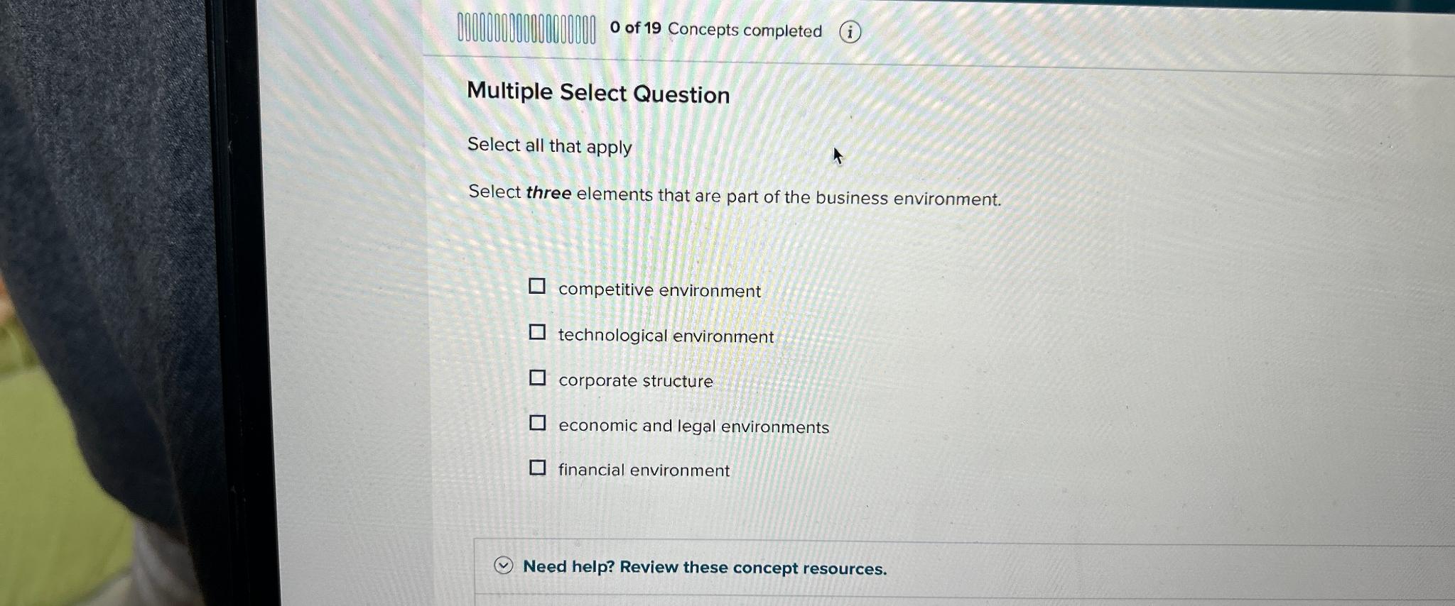 Solved 0 ﻿of 19 ﻿Concepts completed (i)Multiple Select | Chegg.com