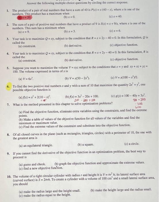 Solved Answer the following multiple choice questions by | Chegg.com