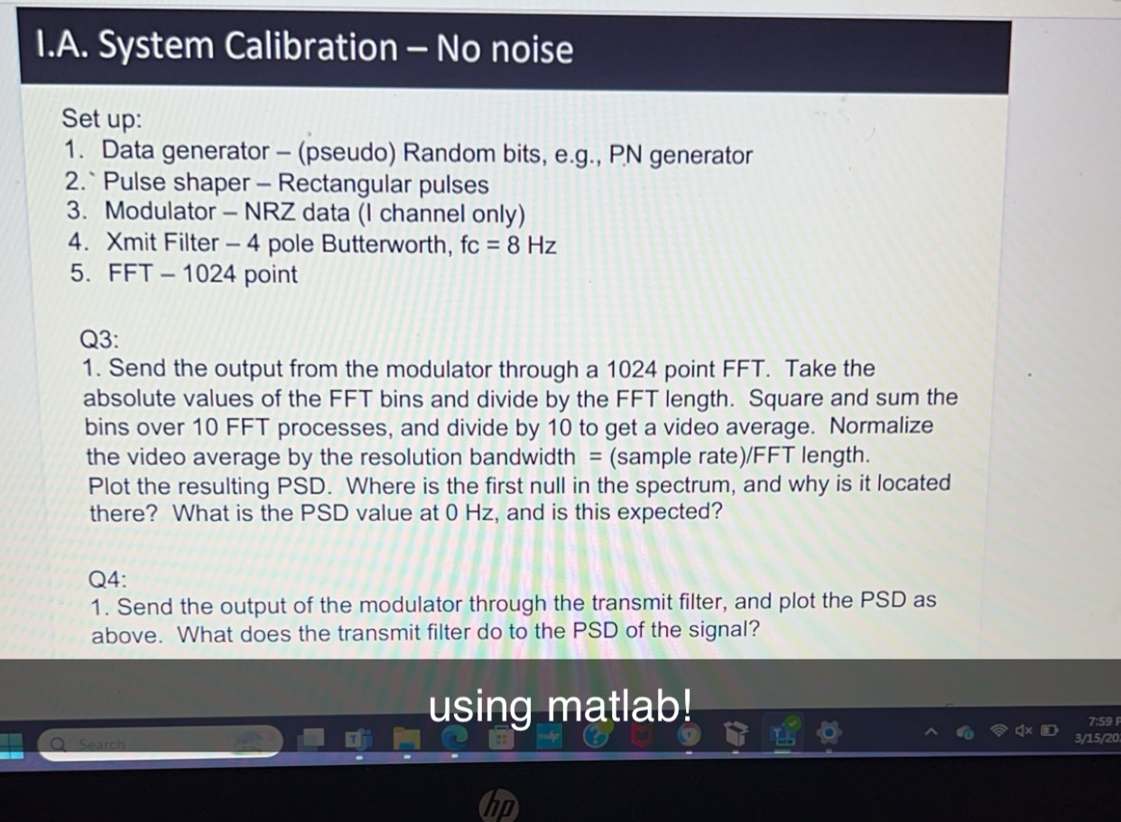 Solved In matlab using Sampling rate = 128HZSampling time | Chegg.com