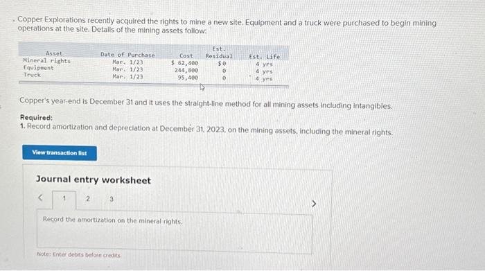 Solved Copper Explorations recently acquired the rights to | Chegg.com