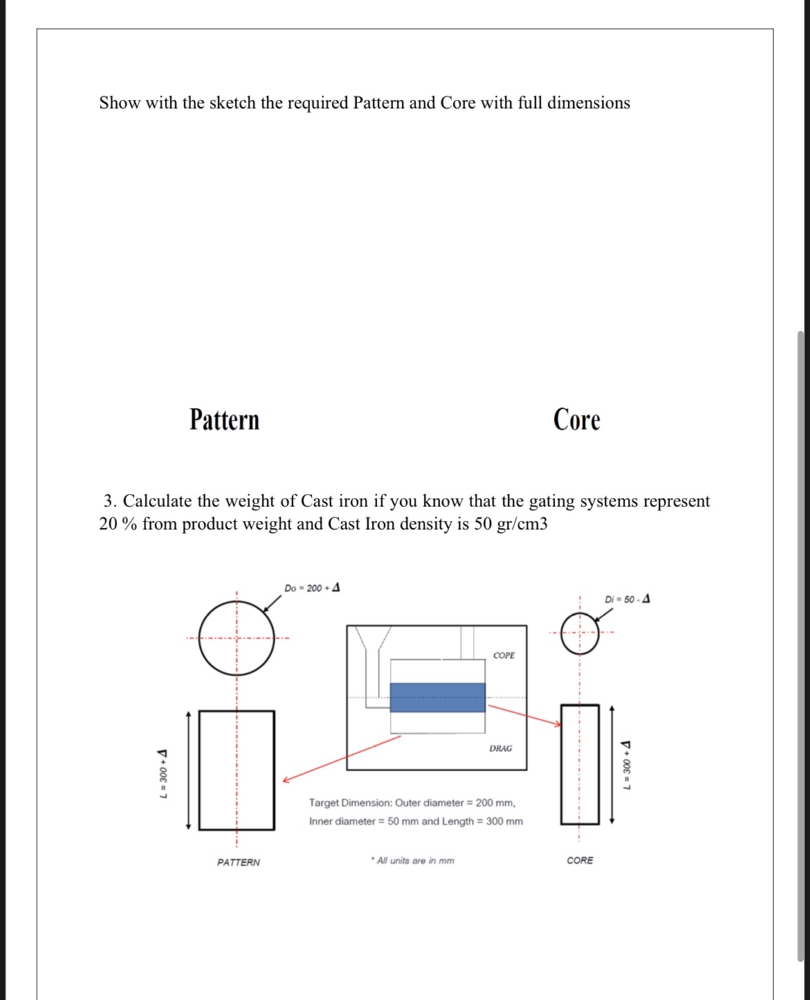 Solved Show with the sketch the required Pattern and Core | Chegg.com
