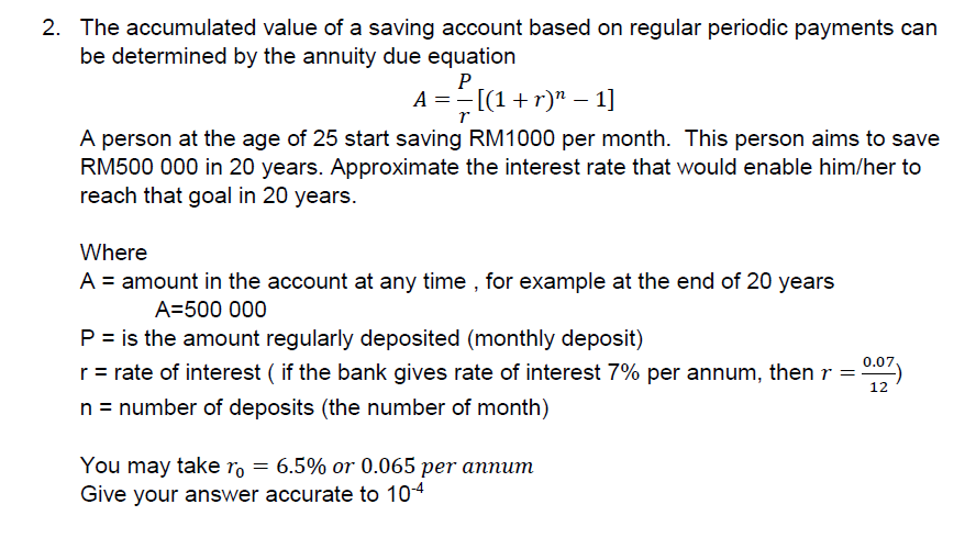 Solved 2. The accumulated value of a saving account based on | Chegg.com