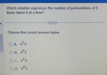 Solved Which notation expresses the number of permutations | Chegg.com