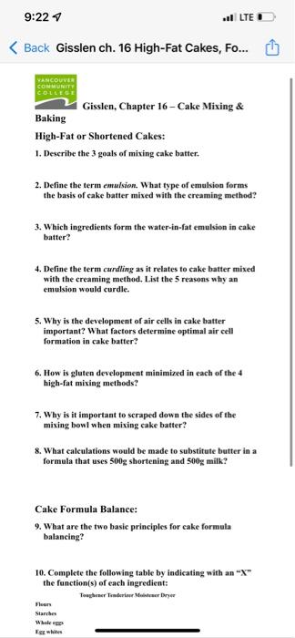 Back Gisslen ch. 16 High-Fat Cakes, Fo... Gisslen, | Chegg.com