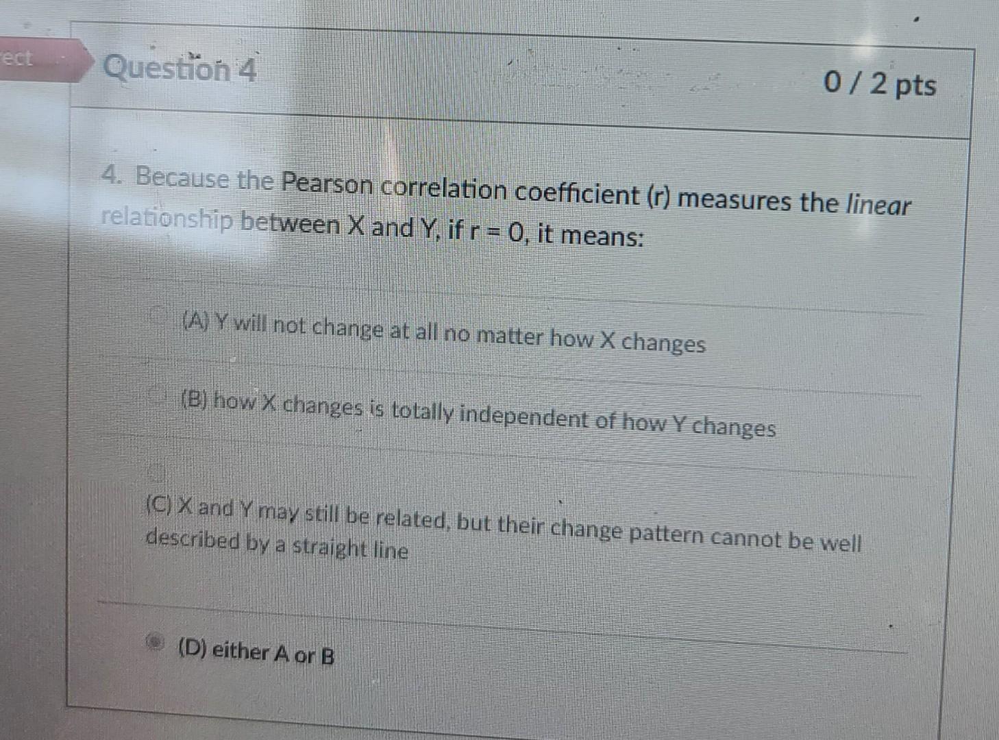 Solved 4. Because the Pearson correlation coefficient ( r | Chegg.com