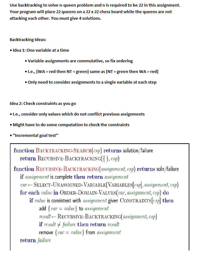 Solved Use backtracking to solve \( \mathbf{n} \)-queen | Chegg.com