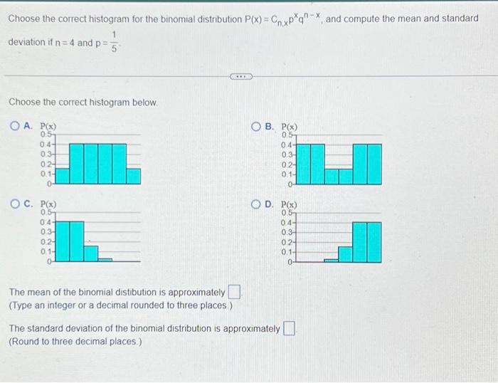 Solved Choose the correct histogram for the binomial | Chegg.com