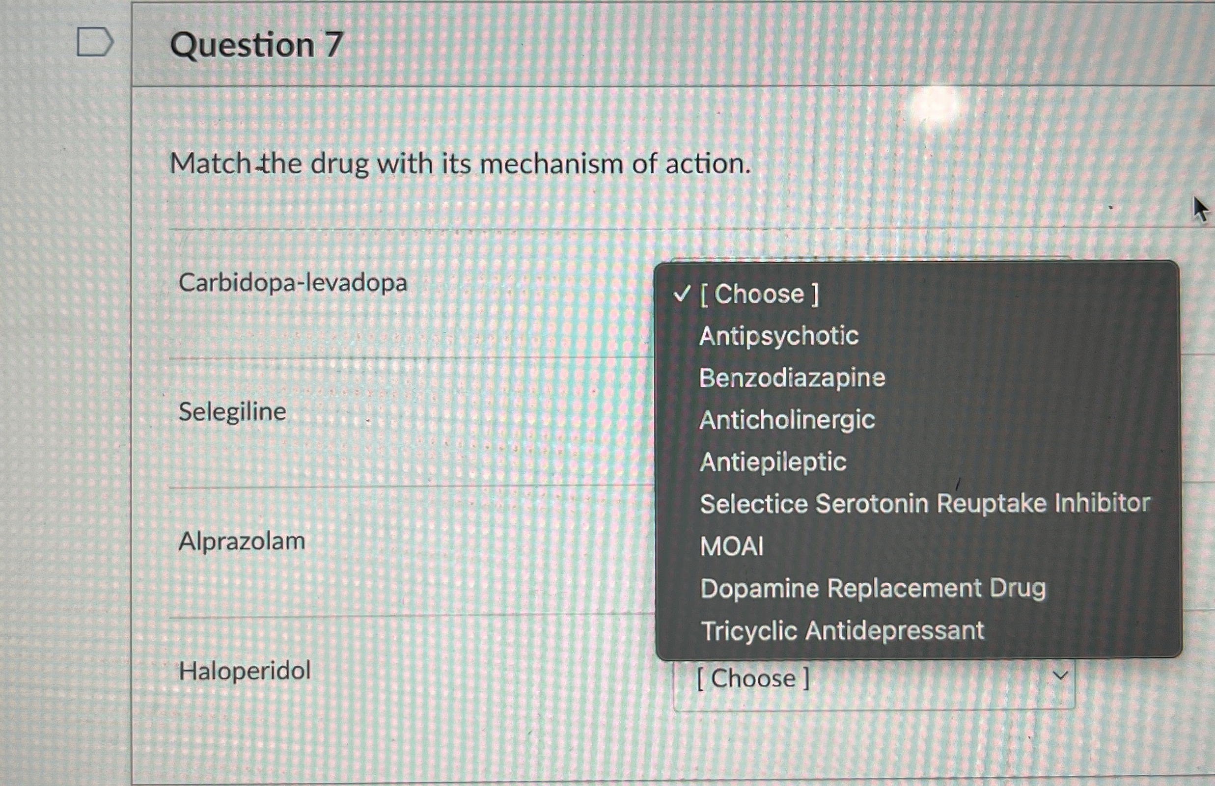 Solved Question 7Match the drug with its mechanism of | Chegg.com