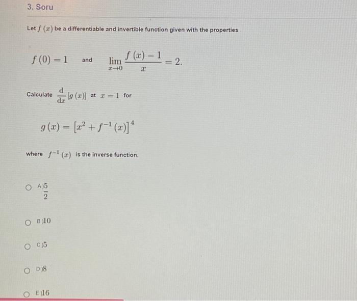 Solved Let f(x) be a differentiable and invertible function | Chegg.com