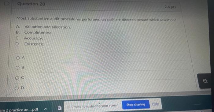 Solved Most substantive audit procedures performed on cash | Chegg.com