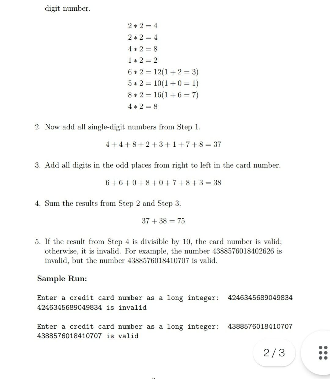 Solved Problem Description: Credit card numbers follow | Chegg.com