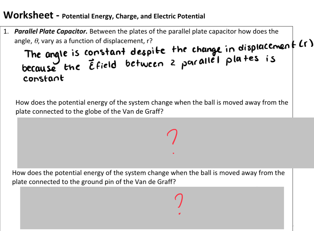 Solved Worksheet - ﻿Potential Energy, Charge, and Electric | Chegg.com