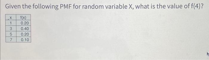 Solved Given the following PMF for random variable X, what | Chegg.com