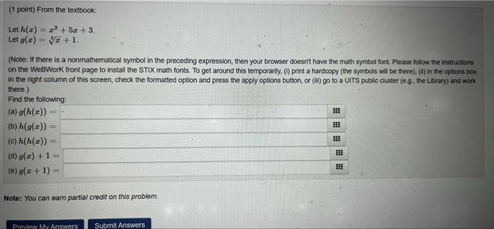 Solved (1 point) From the textbook: Let h(x)=x2+5x+3 | Chegg.com