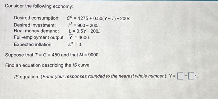 Solved Consider the following economy: Desired consumption: | Chegg.com