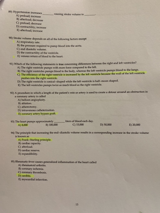 Solved causing stroke volume to 89) Hypertension increases | Chegg.com
