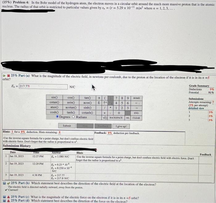 Solved (15\%) Problem 4: In the Bohr model of the hydrogen | Chegg.com