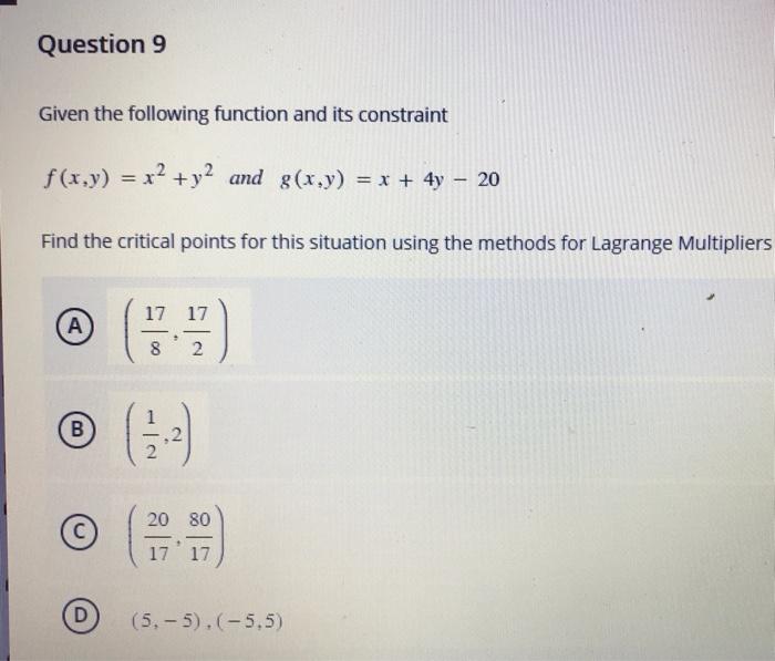 Solved Given the following function and its constraint | Chegg.com