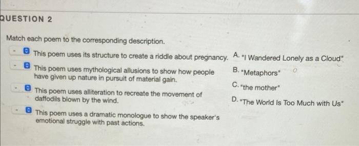Match each poem to the corresponding description. | Chegg.com