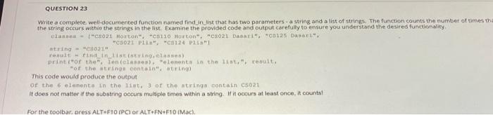 Solved QUESTION 23 Write a complete well.documented function | Chegg.com