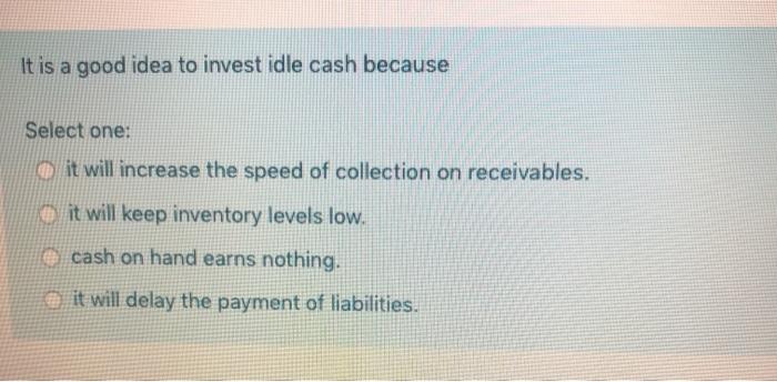 Solved It is a good idea to invest idle cash because Select | Chegg.com