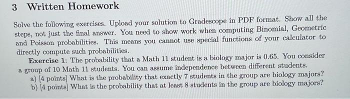 Solved 3 Written Homework Solve the following exercises. | Chegg.com