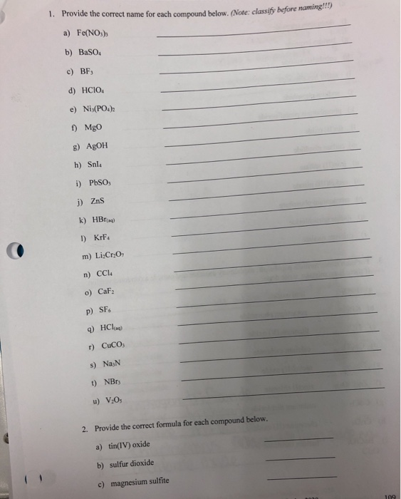 Solved the correct name for each compound below. (Note: | Chegg.com