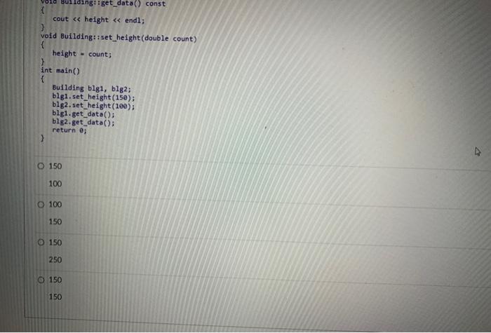 Solved class Building \{ public: void set_height(double | Chegg.com