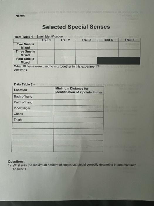 Name: Data Table 1 - Smell Identification Trail 1 | Chegg.com