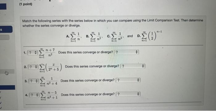 Solved Match the following series with the series below in | Chegg.com