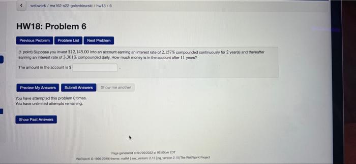 Solved wetwork / m162.122-golebiewiki/hw18/0 HW18: Problem 6 | Chegg.com