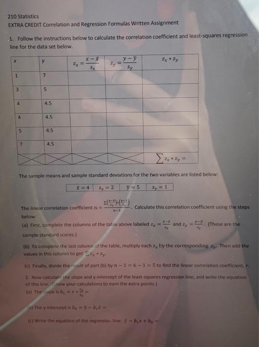 Solved 210 Statistics EXTRA CREDIT Correlation and | Chegg.com