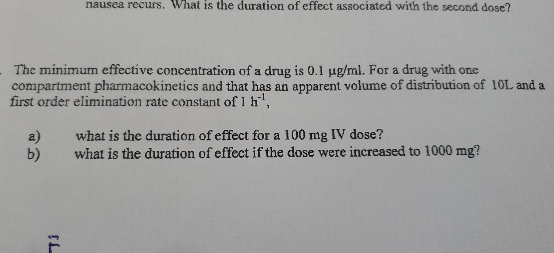 Solved The minimum effective concentration of a drug is | Chegg.com